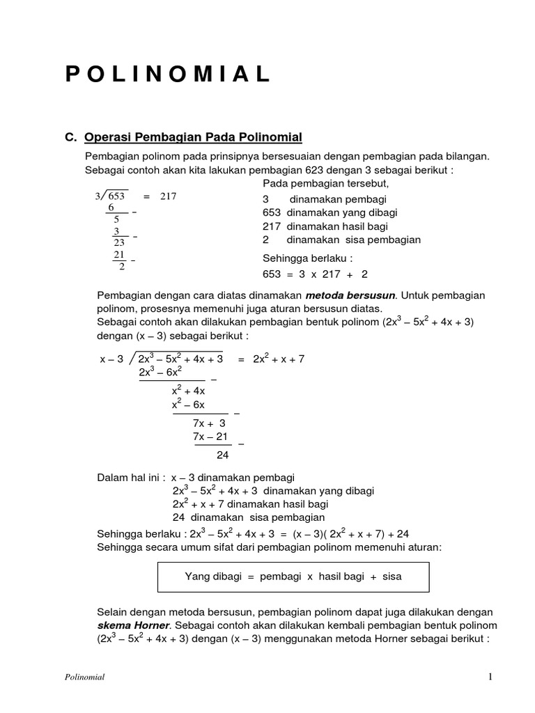 01c-Operasi Pembagian Pada Polinomial (WWW - Defantri.com) | PDF