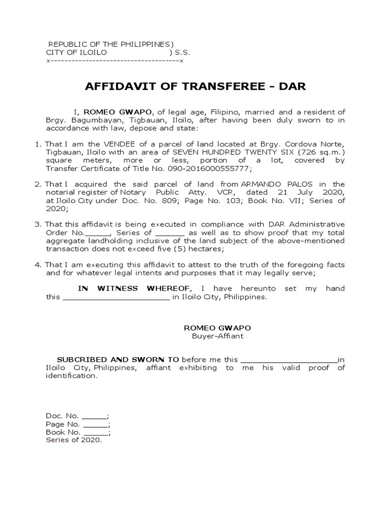 Affidavit of Transferee - Dar | PDF