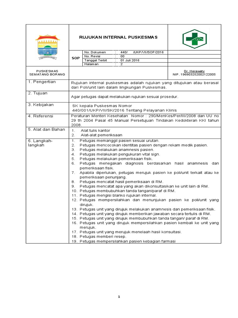 7.5.1.1 Sop Rujukan Internal Puskesmas | PDF