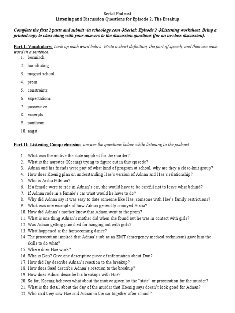 Episode 2: The Breakup Worksheet | PDF | Social Science