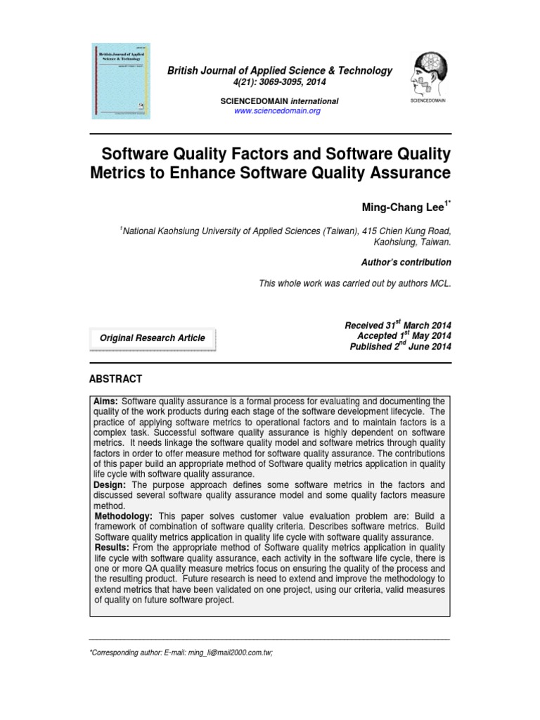 Lee4212014BJAST10548 1 | PDF | Software Quality | Reliability Engineering