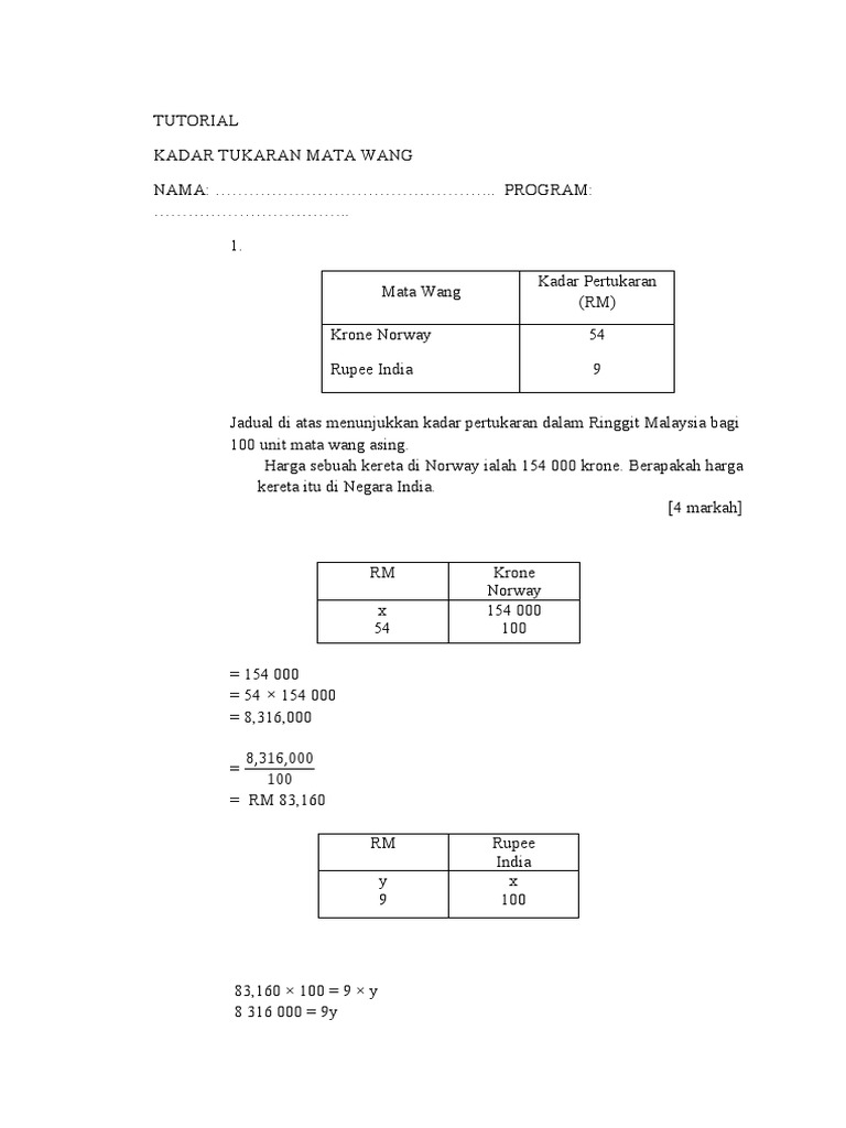 TUTORIAL 2-Kadar Mata Wang Asing | PDF