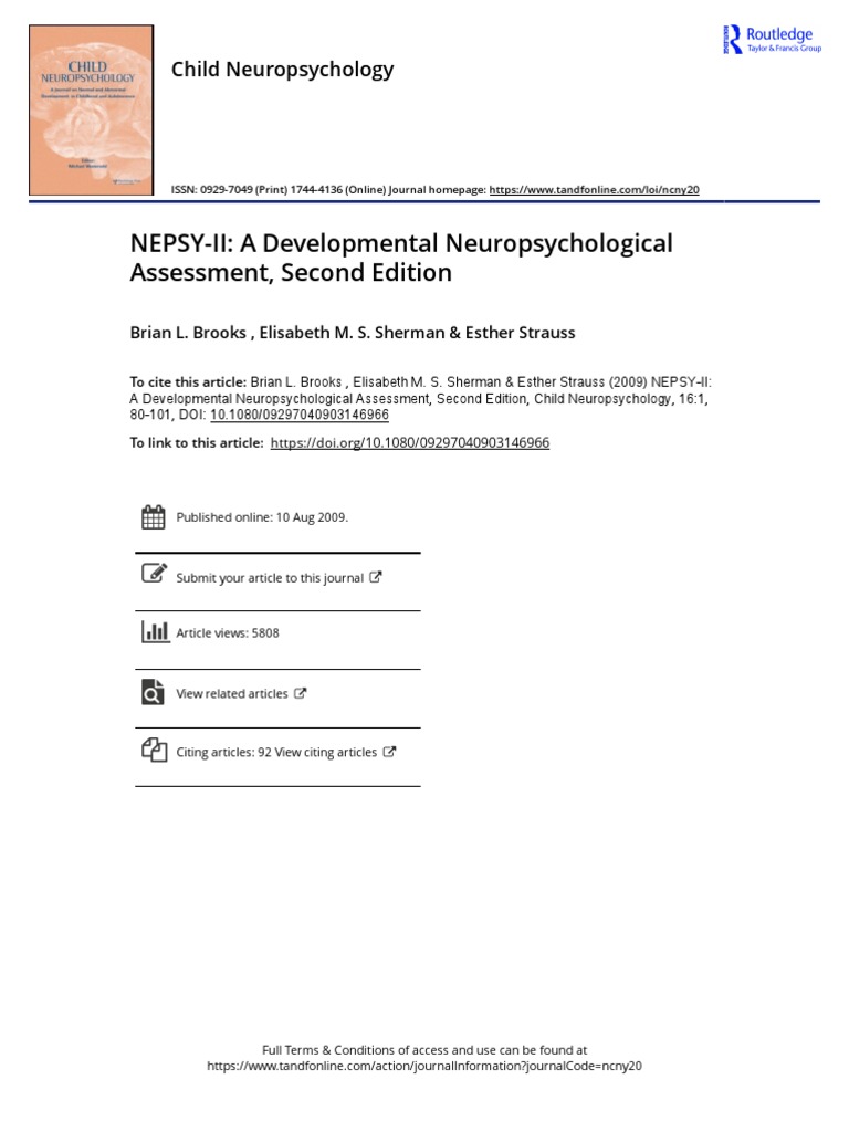 Expo 3 NEPSY II A Developmental Neuropsychological Assessment | PDF ...