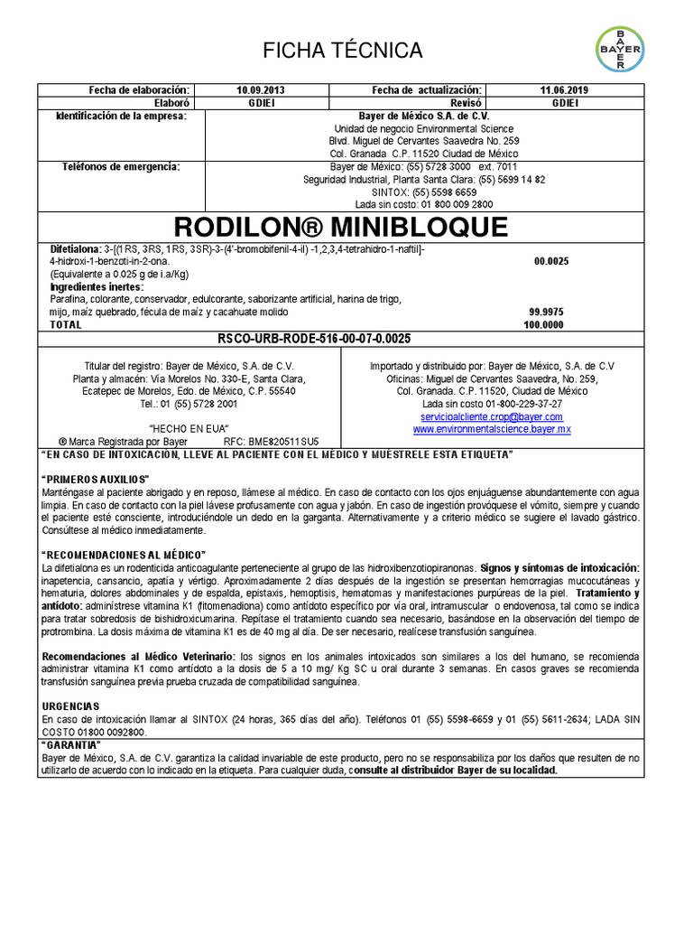 Ficha Tecnica Rodilon Minibloque 2020 | PDF | Especialidades Medicas ...