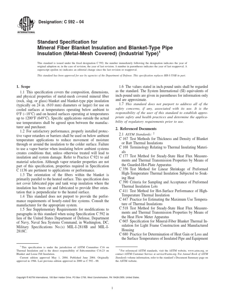 Astm C 592-04 | PDF | Thermal Insulation | Electrical Resistivity And ...