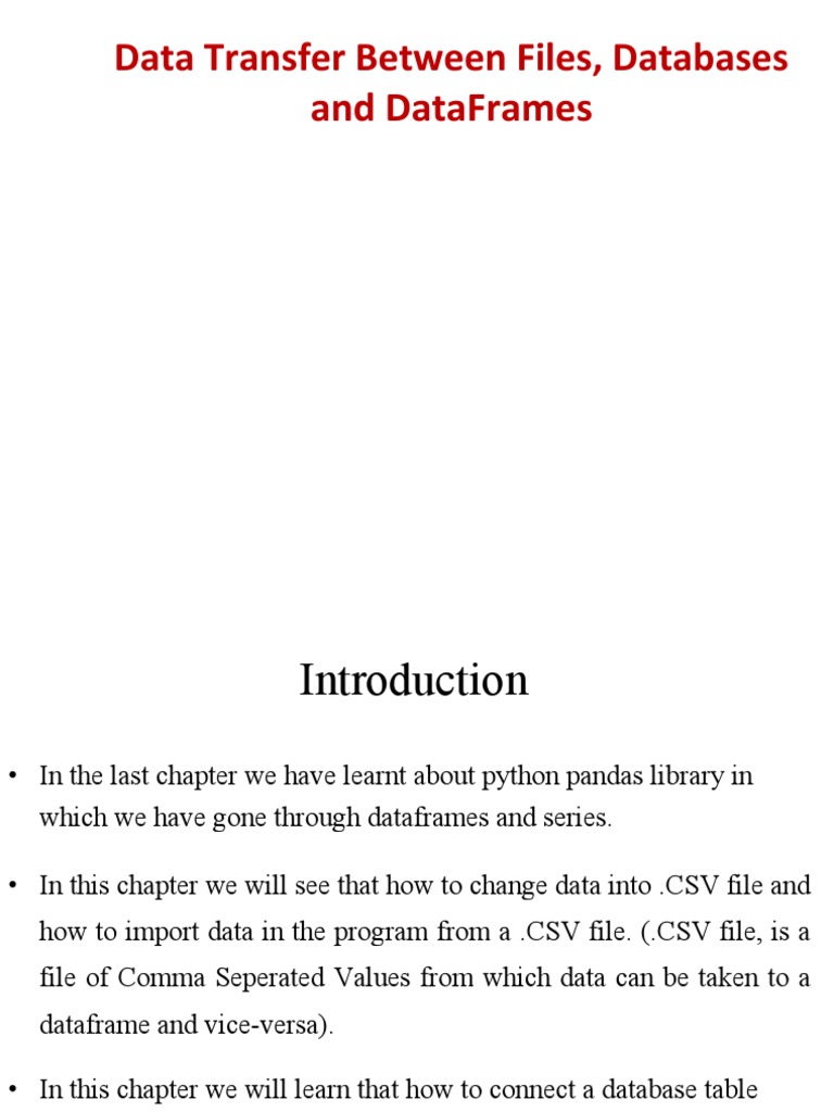 Ch 1 Data Transfer Between Files Sql Databases And Dataframes Pdf Comma Separated Values 