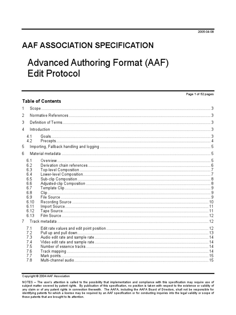 Advanced Authoring Format (AAF) Edit Protocol | Download Free PDF ...
