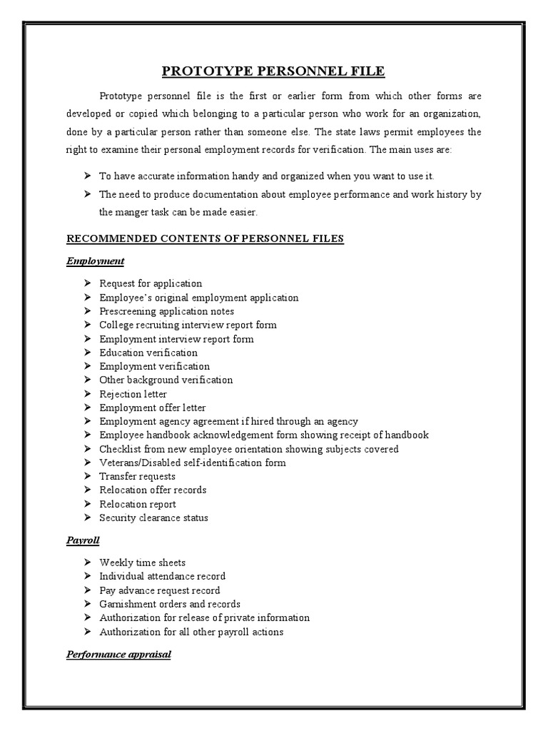 Prototype Personnel File Guidelines | PDF | Payroll | Employment