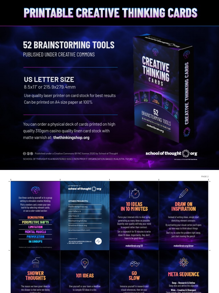 Creative Thinking Cards Printable USLetter Backs | PDF | Brainstorming ...