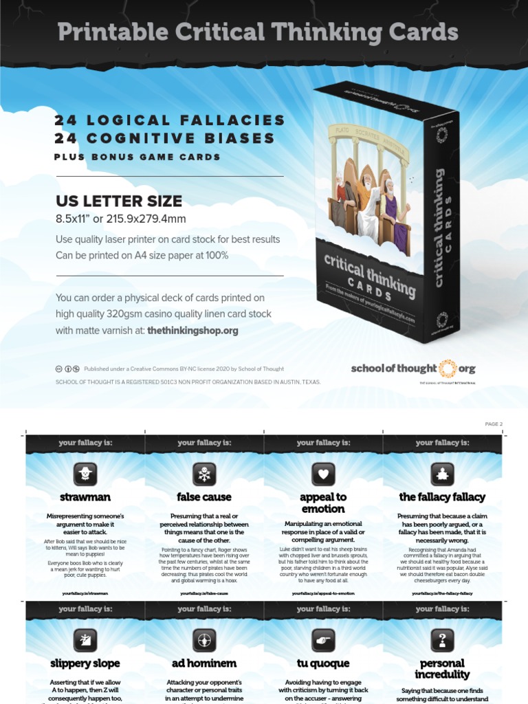 Printable Critical Thinking Cards: Us Letter Size | PDF | Bias | Argument