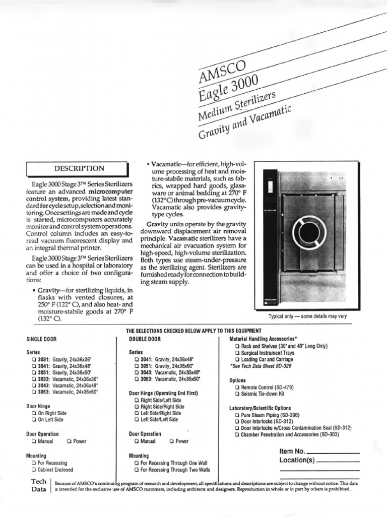 Amsco Eagle 3000 Medium Technical Brochure | PDF