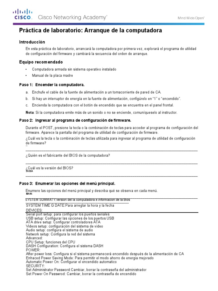 3 2 2 8 Lab Boot The Computer | PDF | Bios | Arranque