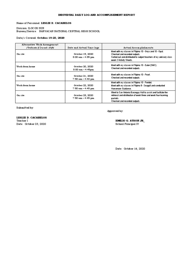 Individual Daily Log and Accomplishment Report | PDF