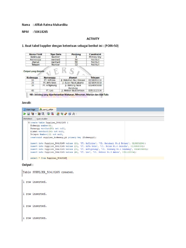 Lepkom Oracle Pert2 - Act1 | PDF
