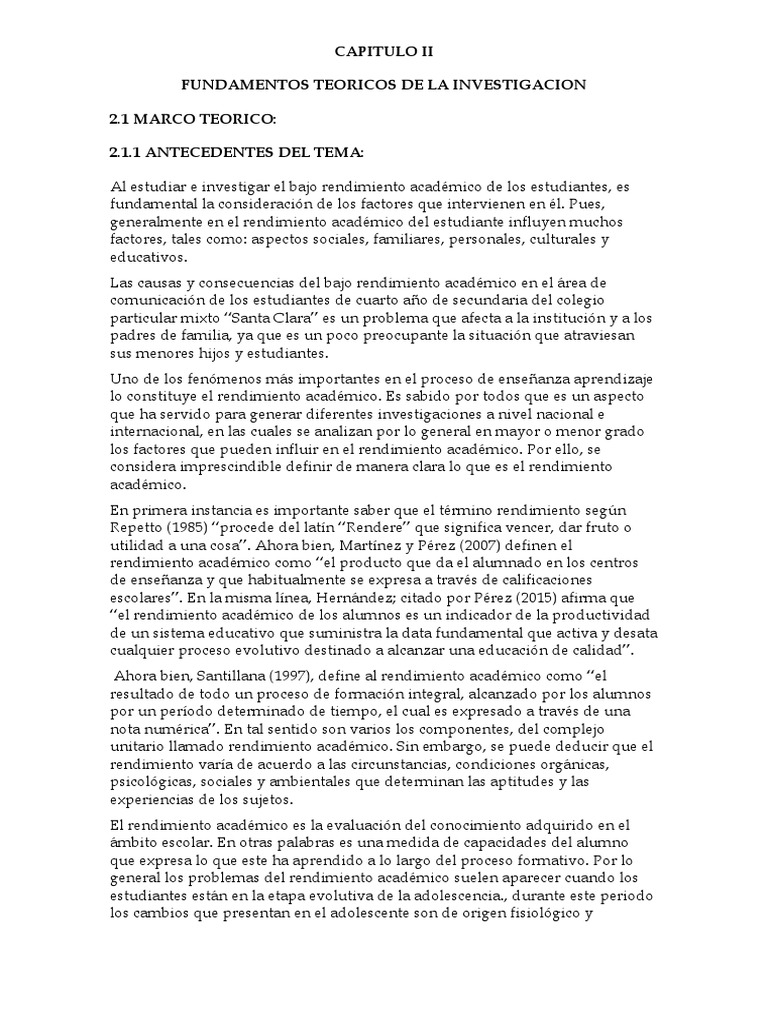 Marco Teórico de Rendimiento Académico | PDF | Plan de estudios ...