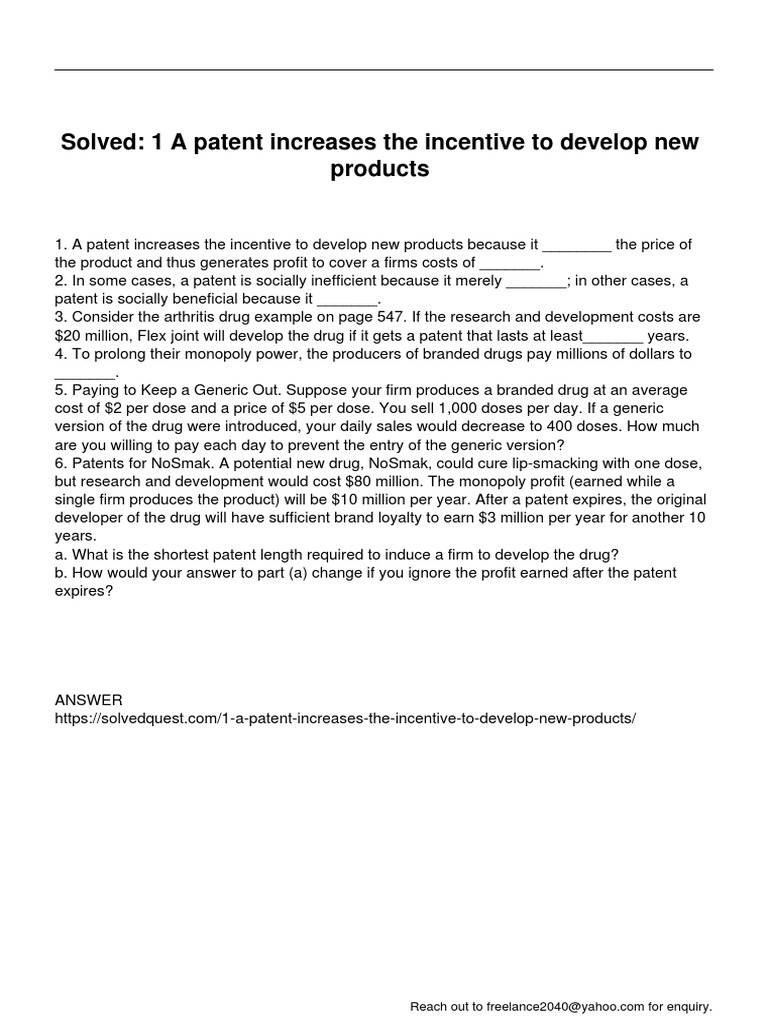 1 A Patent Increases The Incentive To Develop New Products | PDF ...
