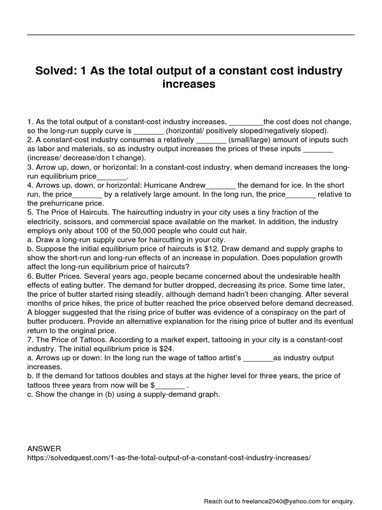 Constant-Cost Industry Analysis Guide | PDF | Long Run And Short Run ...