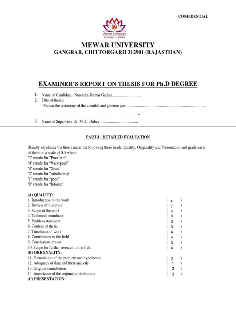 Ph.D. Thesis Examiner's Evaluation Report | PDF | Thesis | Epistemology