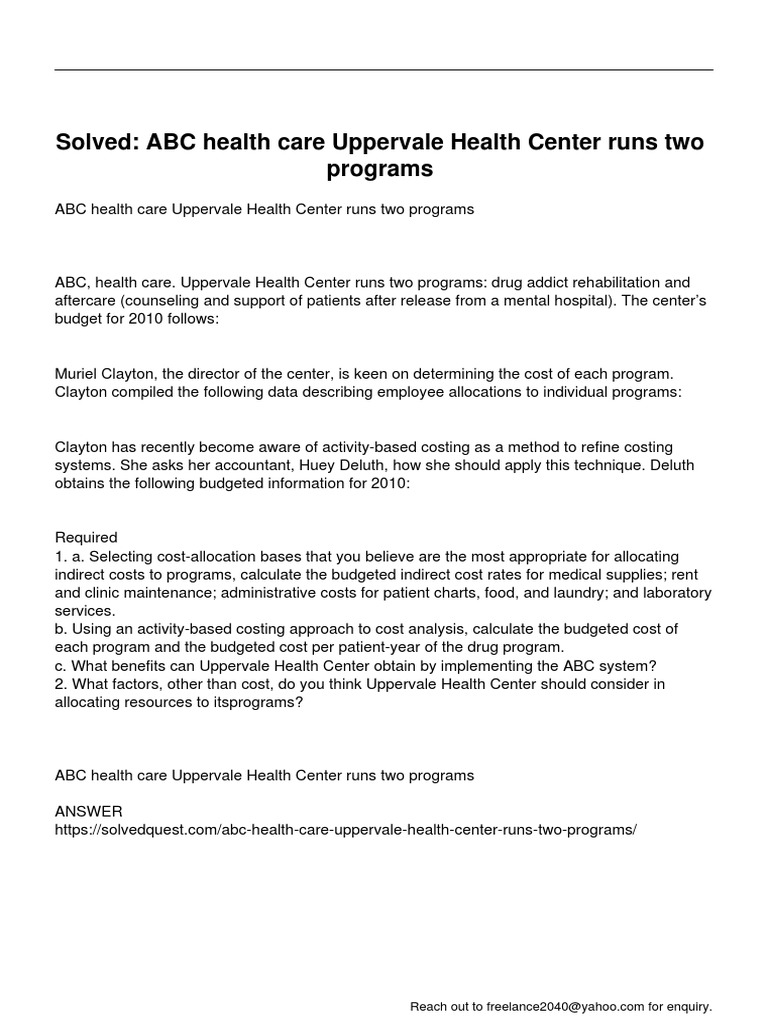 ABC Health Care Uppervale Health Center Runs Two Programs | PDF ...