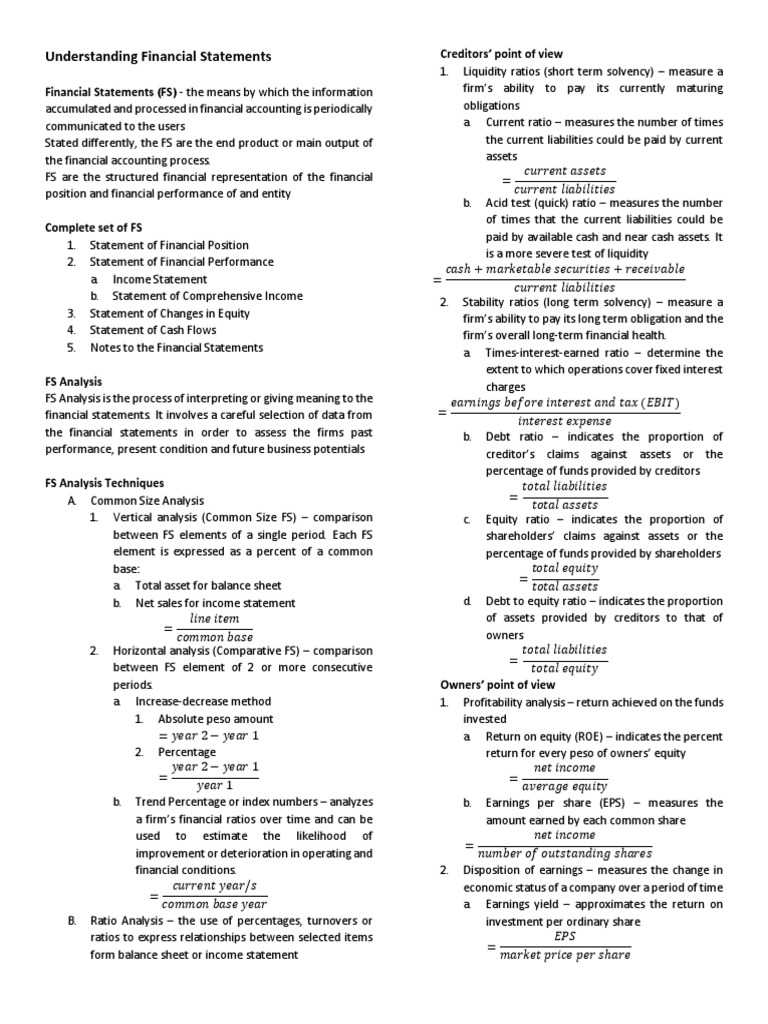 Understanding Financial Statements: Creditors' Point of View | PDF ...