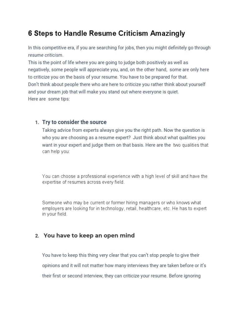 6 Steps to Handle Resume Criticism | PDF | Expert | Résumé