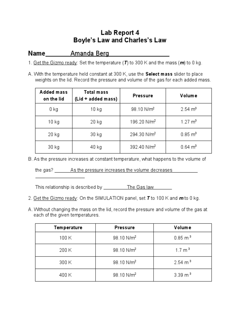Lab Report 4 Boyle S Law and Charles S Law 2 | PDF | Gases | Temperature