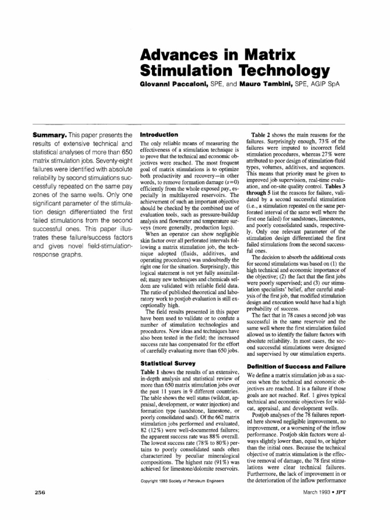 Advances in Matrix Stimulation Technology: Giovanni Paccalonl, Mauro ...