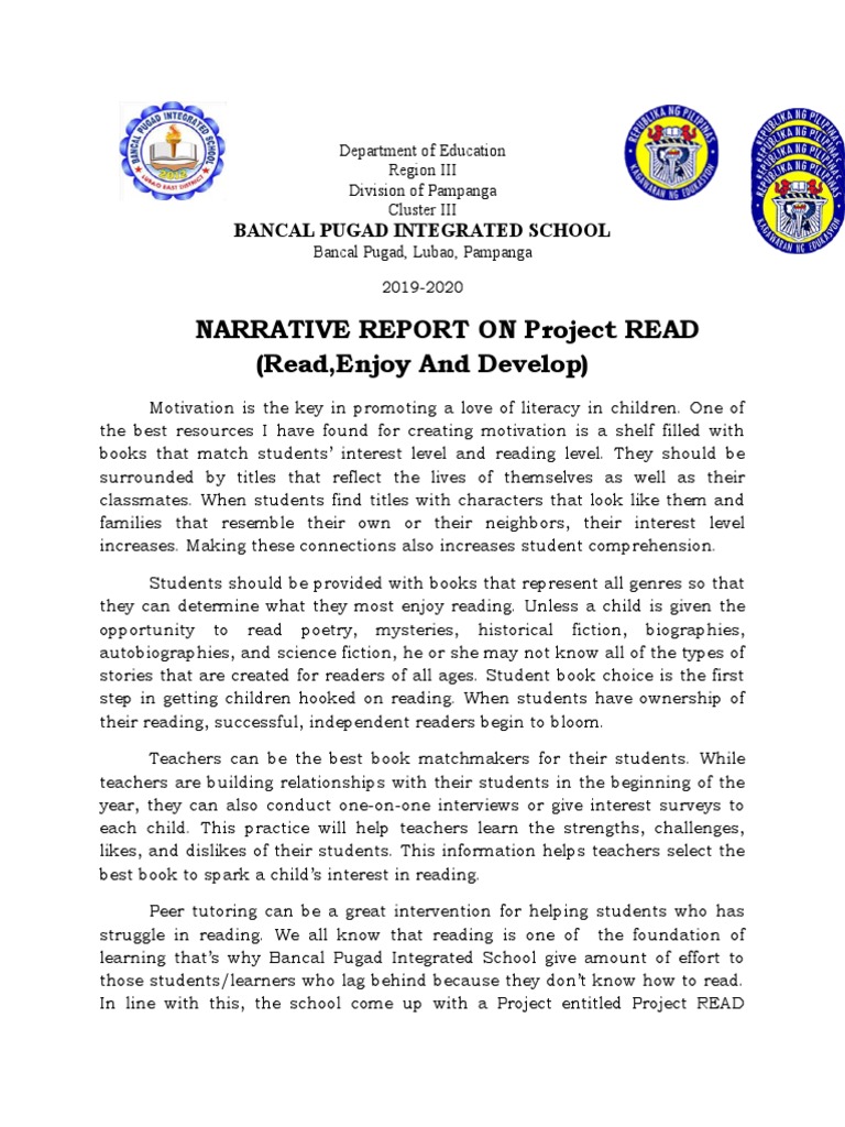 Narrative Report On Project Read (Read, Enjoy and Develop) : Bancal ...