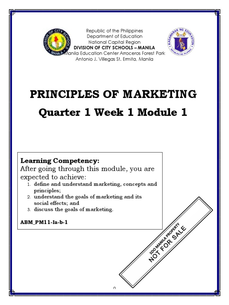 Abm-Principles of Marketing 11 q1 w1 Mod1 | PDF | Sales | Marketing