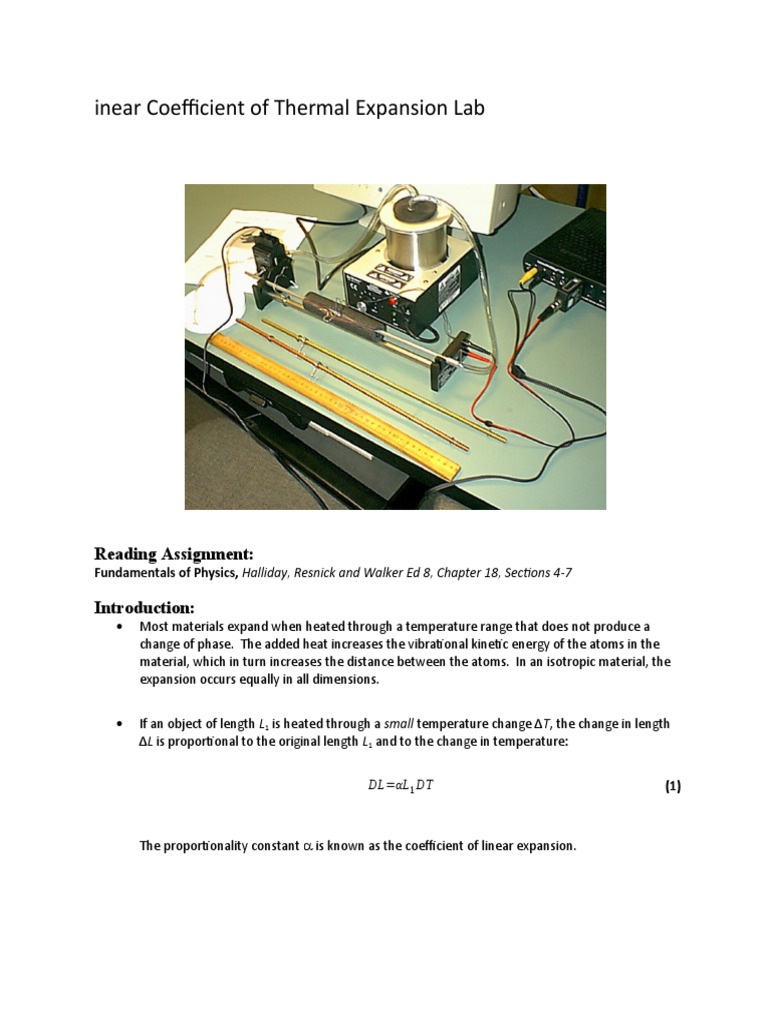 Inear Coefficient of Thermal Expansion Lab: Reading Assignment ...