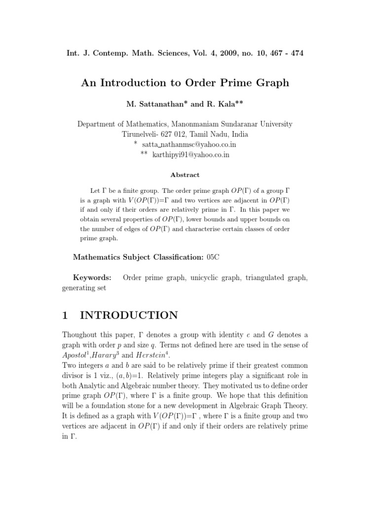 Order Prime Graph | PDF | Group (Mathematics) | Graph Theory