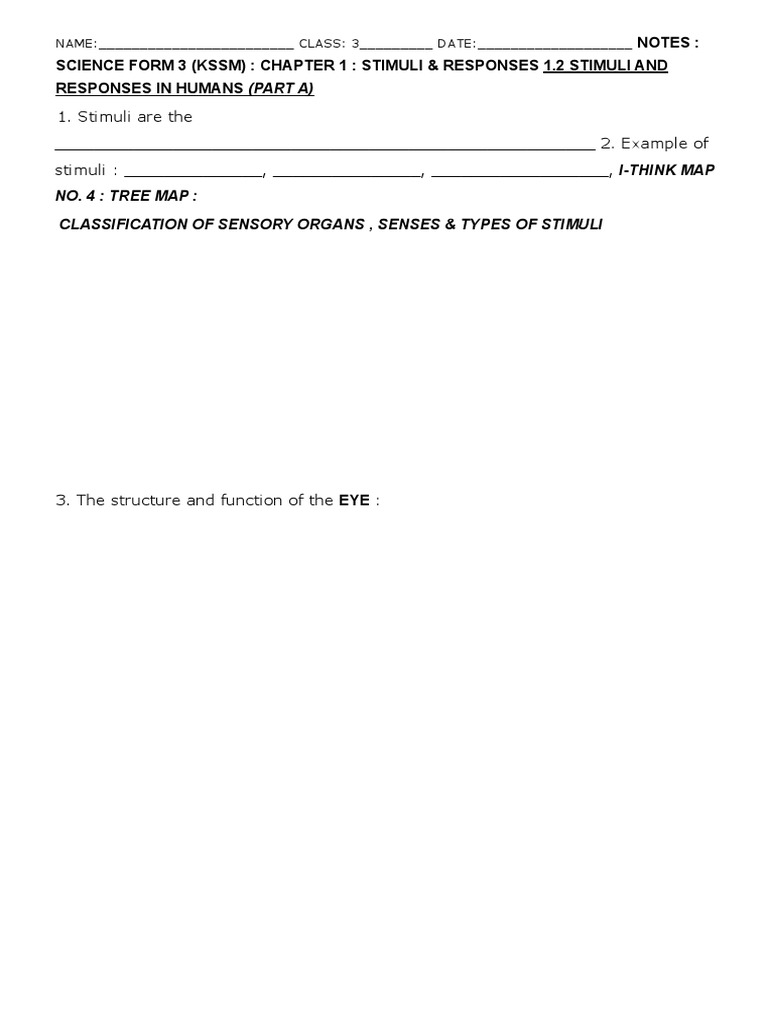 SC f3 (KSSM) Notes 1.2 | PDF | Senses | Taste