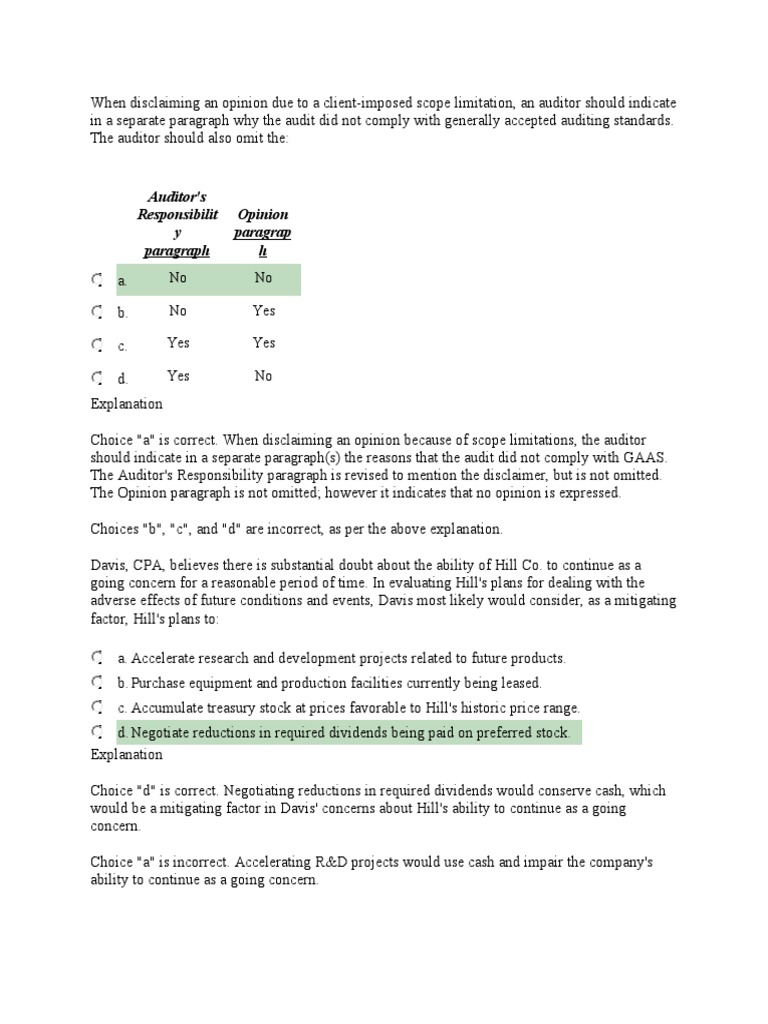 CPA A 1 Audit Reports | PDF | Going Concern | Financial Audit