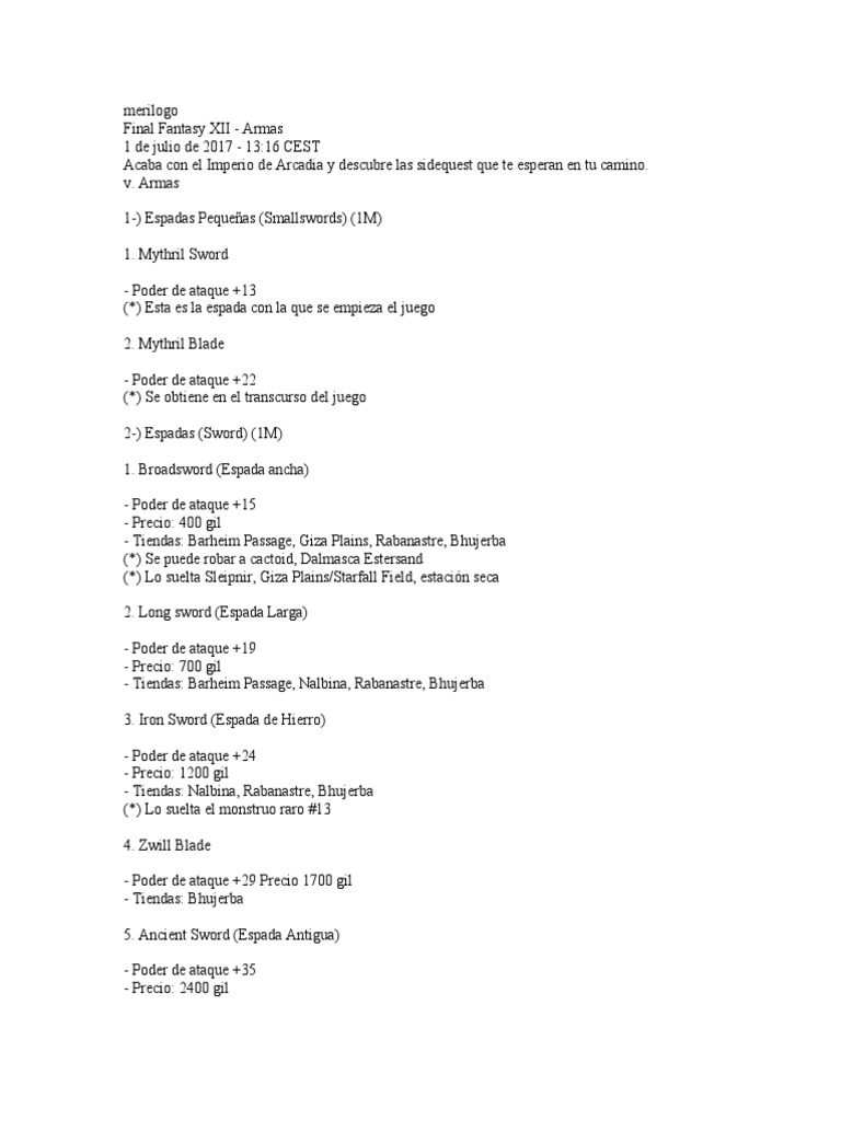 Armas de FF12 | PDF | Arsenal | Ocio