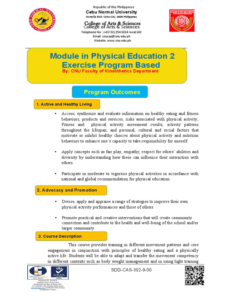 Module in Physical Education 2 Exercise Program Based | PDF | Body Mass ...