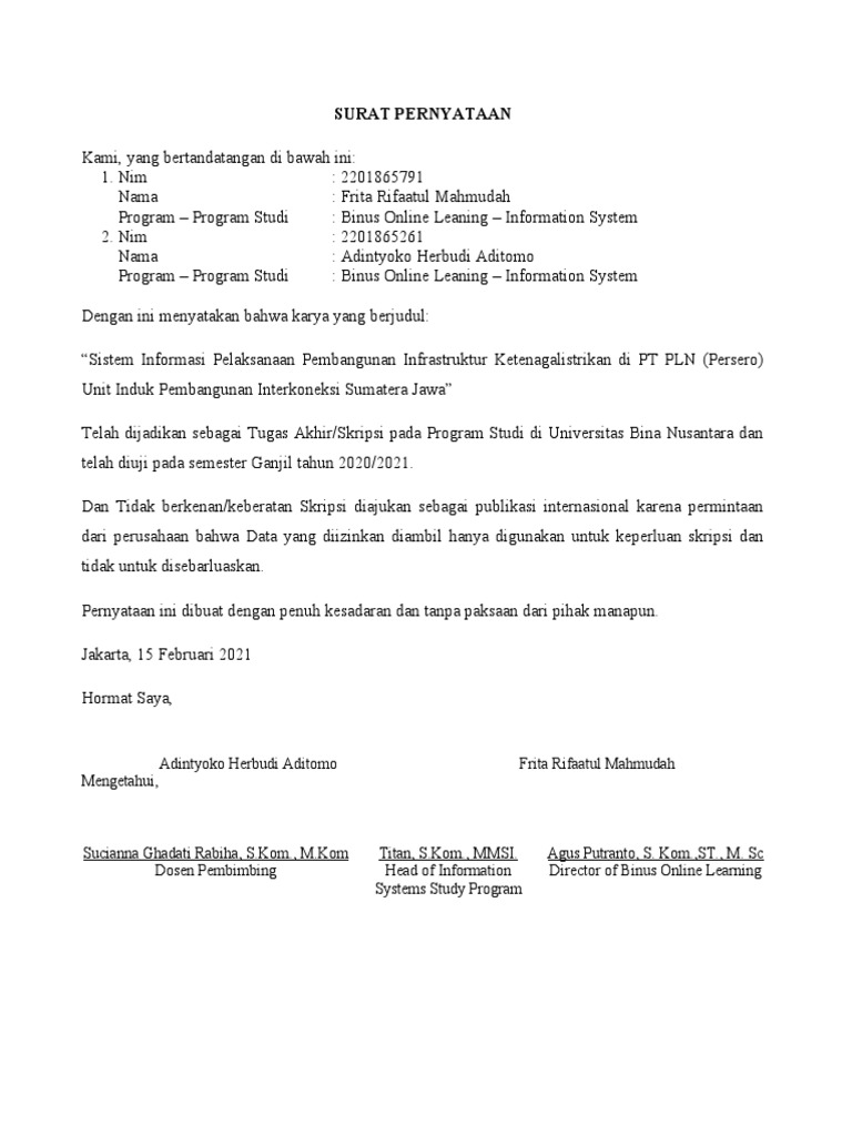 SURAT PERNYATAAN KEBERATAN PUBLIKASI Penting | PDF