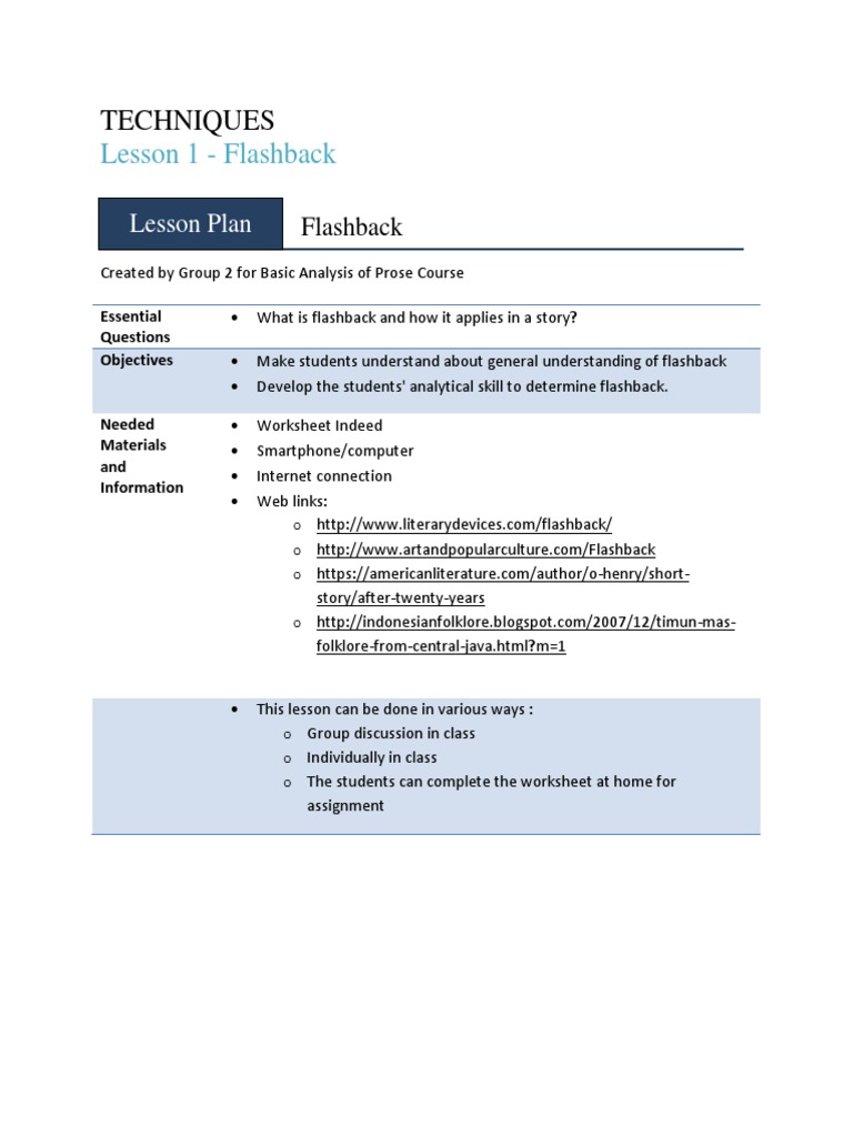 Flashback Lesson Plan Group 2 | PDF | Lesson Plan | Teachers