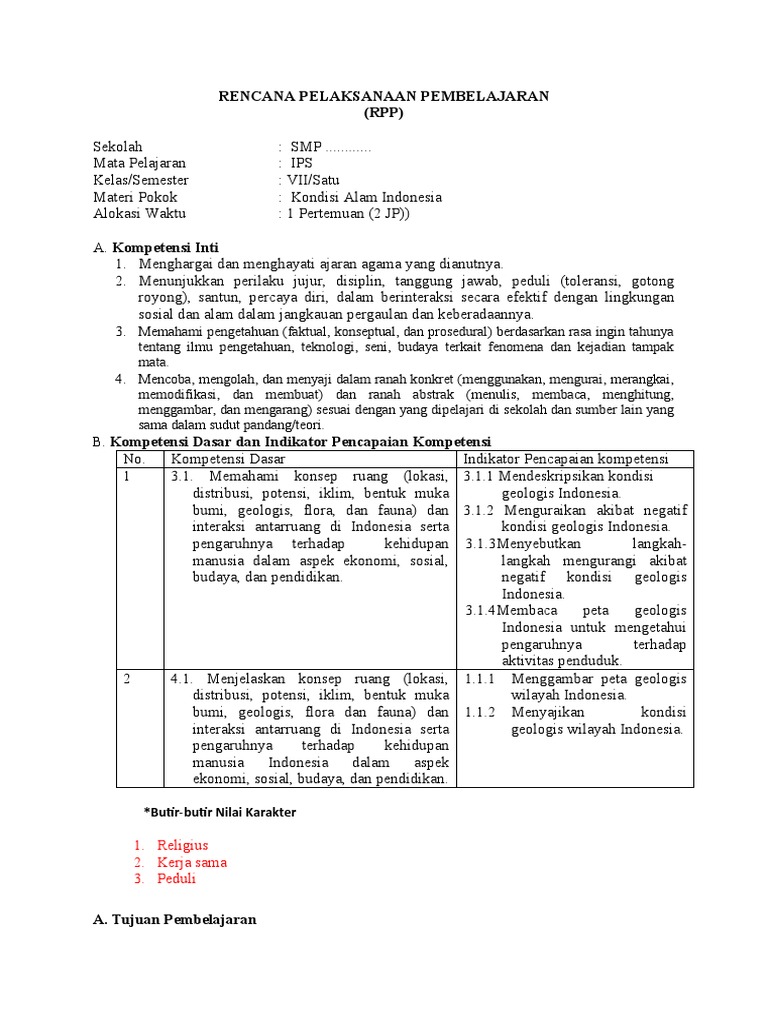 Contoh Rencana Pelaksanaan Pembelajaran | PDF