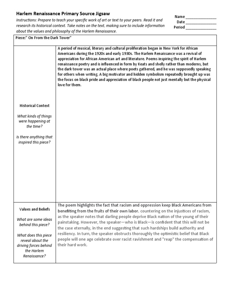 Harlem Renaissance Primary Source Jigsaw-7a235d-094f39 | PDF | Harlem ...