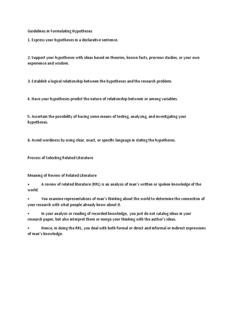 11 Guidelines In Formulating Hypotheses Pdf Science Mathematics