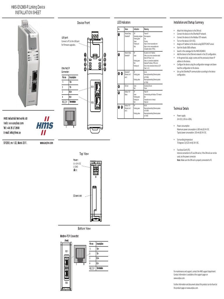 Installation and Configuration of the HMS-EN2MB-R Linking Device for ...