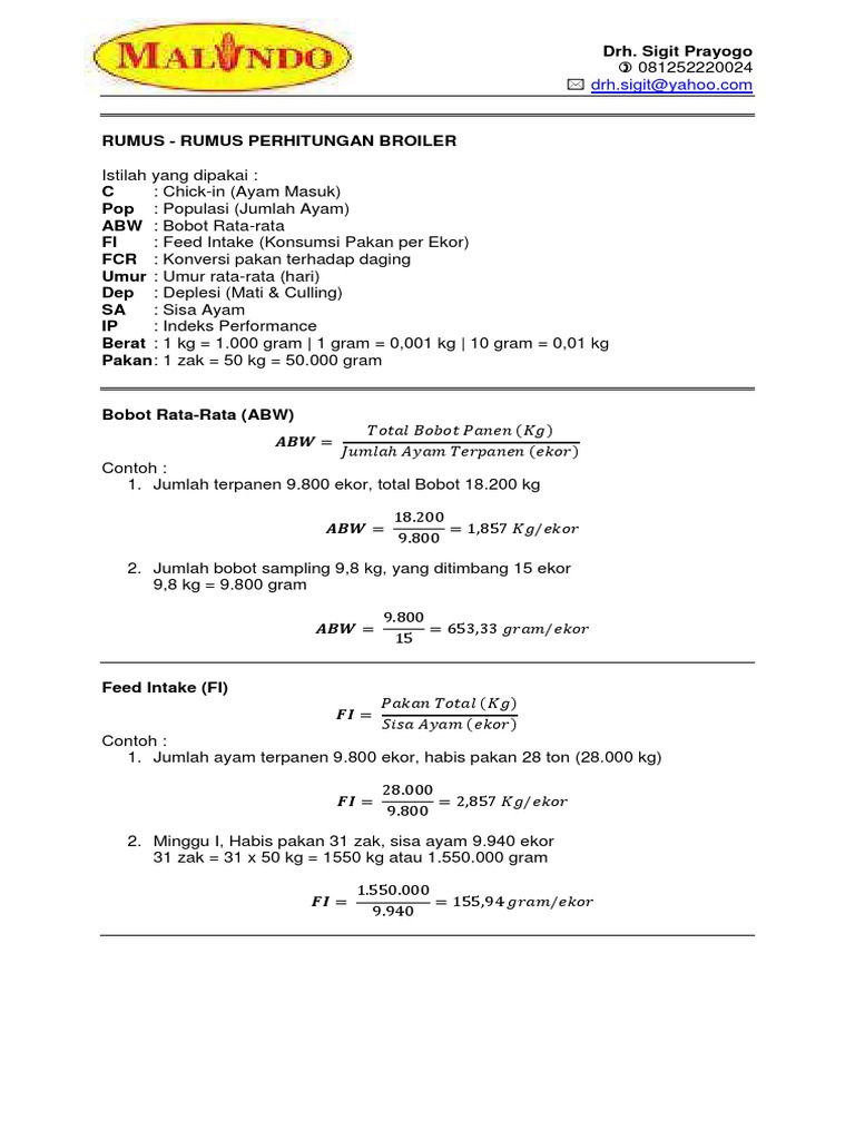 Rumus Broiler | PDF