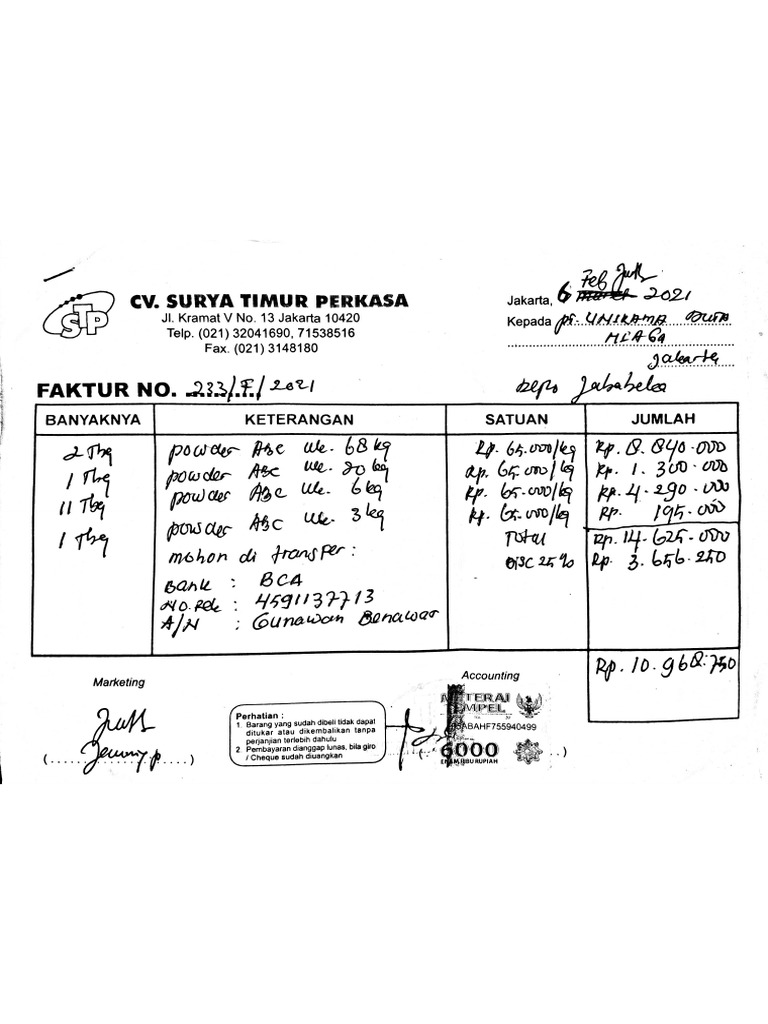 Faktur Dan Surat Jalan Pengisian Apar Depo Jababeka | PDF