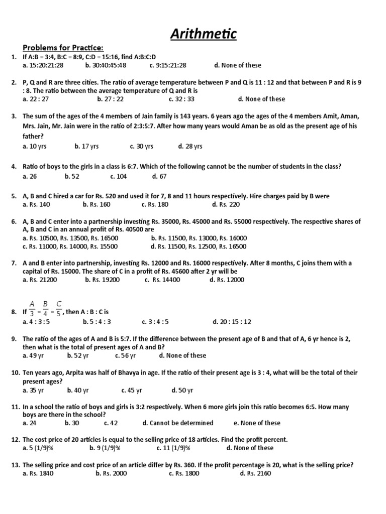 Arithmetic: Problems For Practice | PDF | Interest | Prices