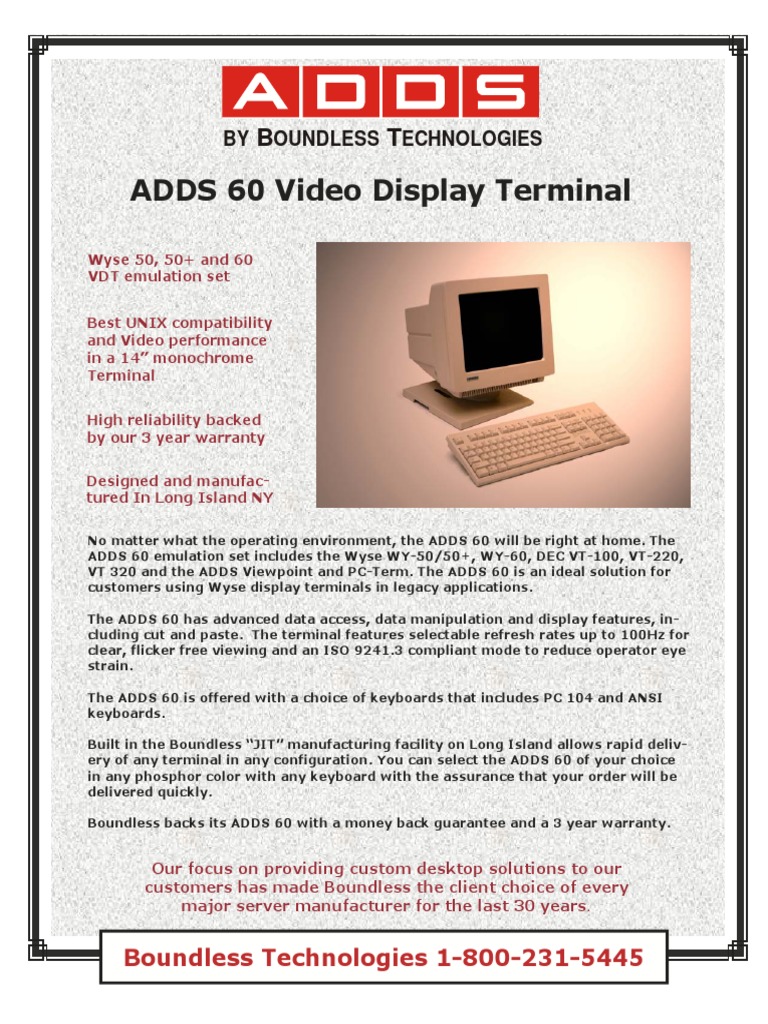 ADDS 60 Video Display Terminal: BY Oundless Echnologies | PDF ...