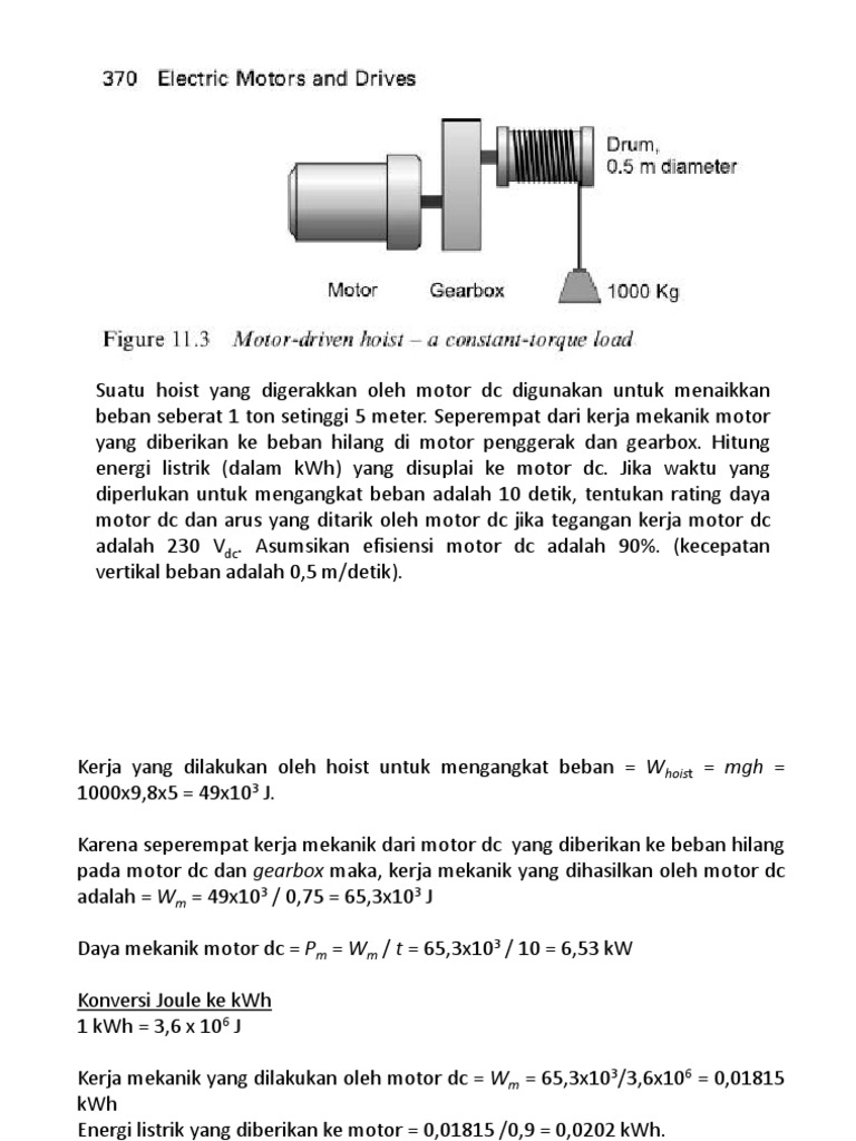 Contoh Perhitungan Sizing Motor Listrik Untuk Menggerakkan Hoist Dan ...