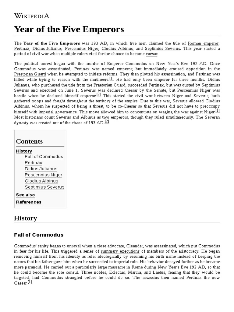Year of The Five Emperors | PDF | Government Of The Roman Empire ...