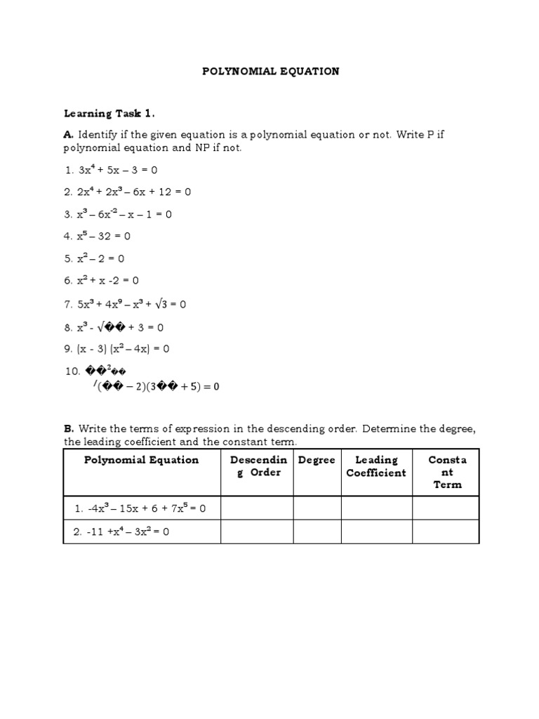 Polynomial Equation Learning Task 1 Pdf 