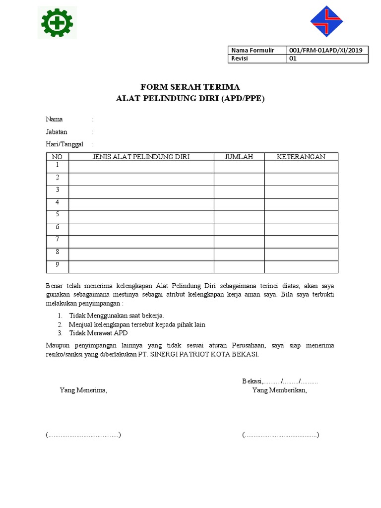 Form Serah Terima Apd | PDF