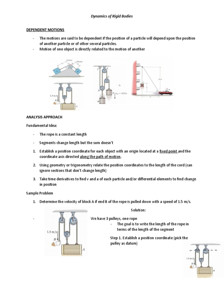 Dependent Motions - : Dynamics of Rigid Bodies | PDF | Newton's Laws Of ...